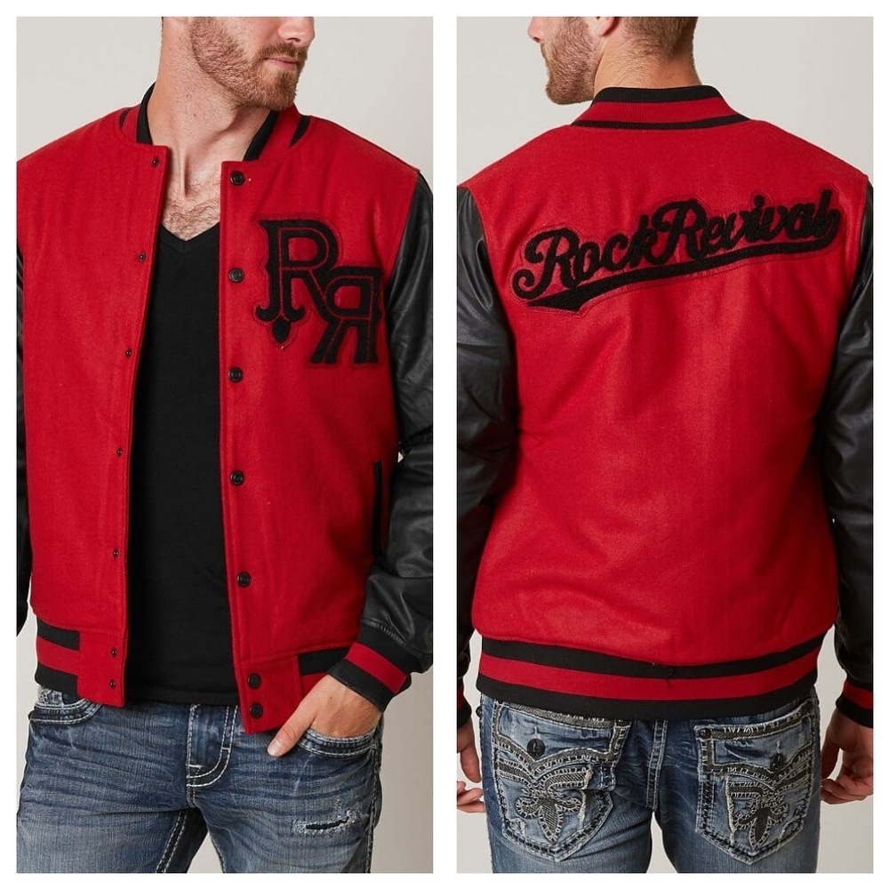 Rock Revival Varsity Jacket Men's Xxl Red Black Butto… - Gem